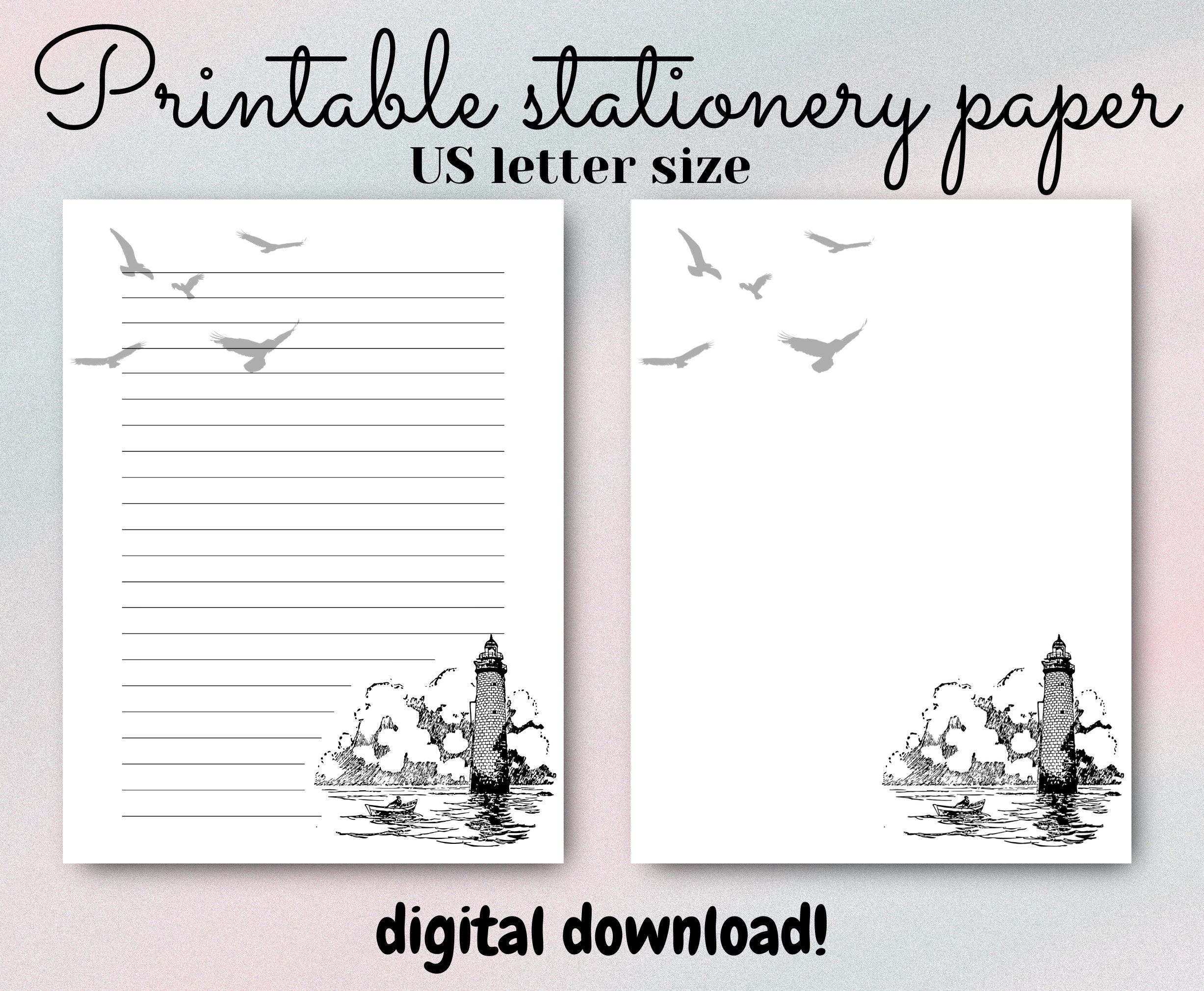 Lighthouse Printable Stationery Paper, Stationery Set, Lined, Unlined ...
