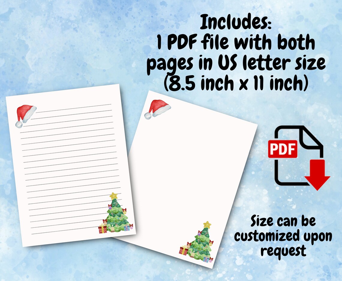 Christmas Printable Writing Paper, Penpal, Stationery Paper, Digital ...