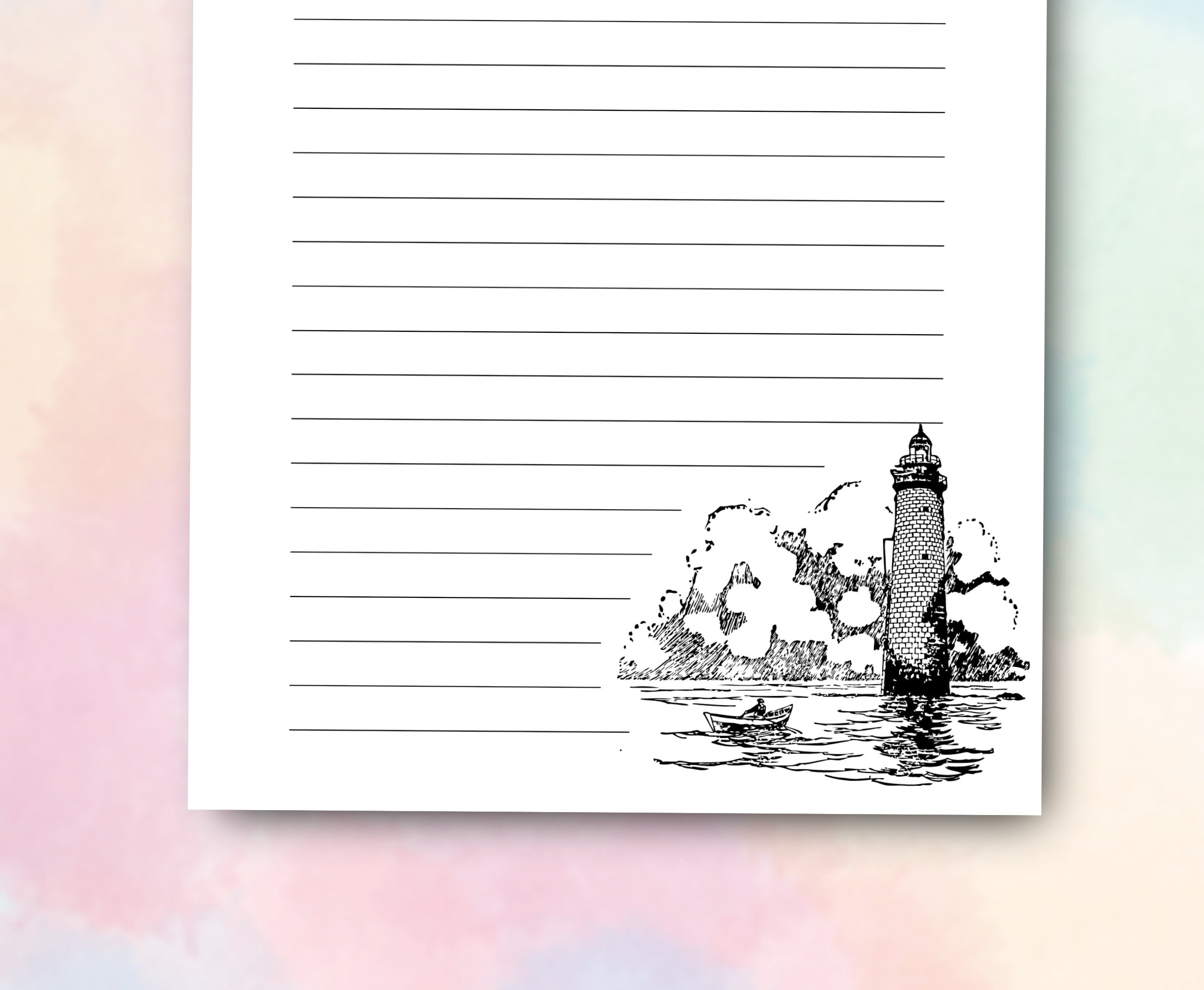 Lighthouse Printable Stationery Paper Stationery Set Lined - Etsy