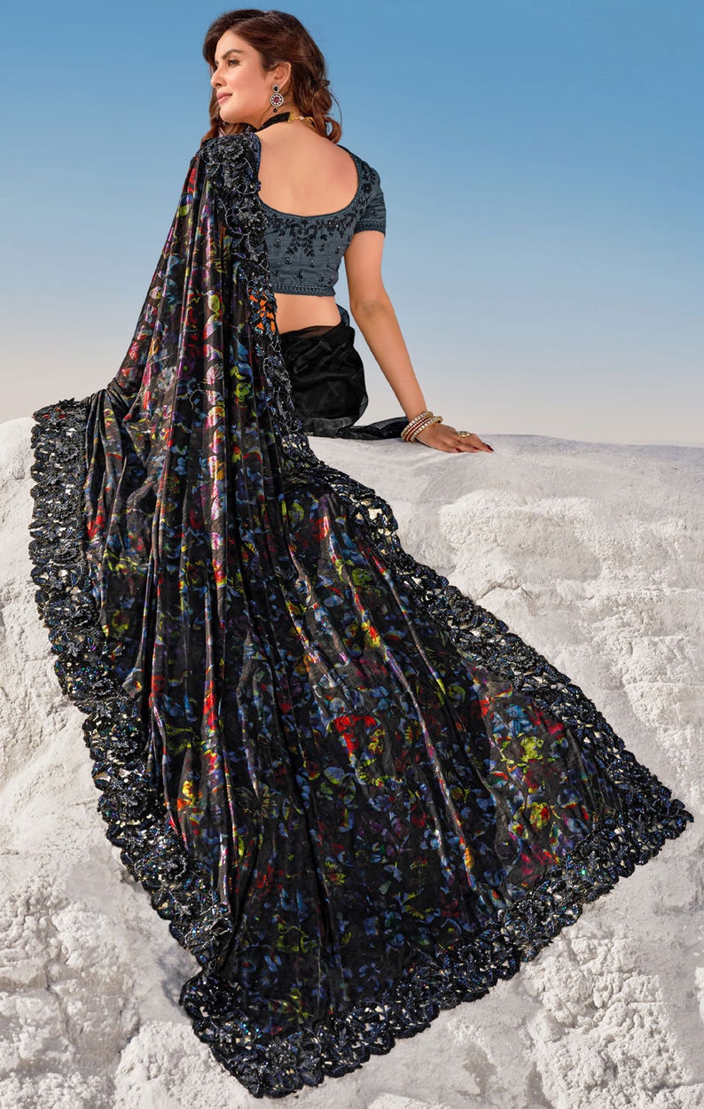 Black Grey Color Net Saree With Bollywood Style Designer | Etsy