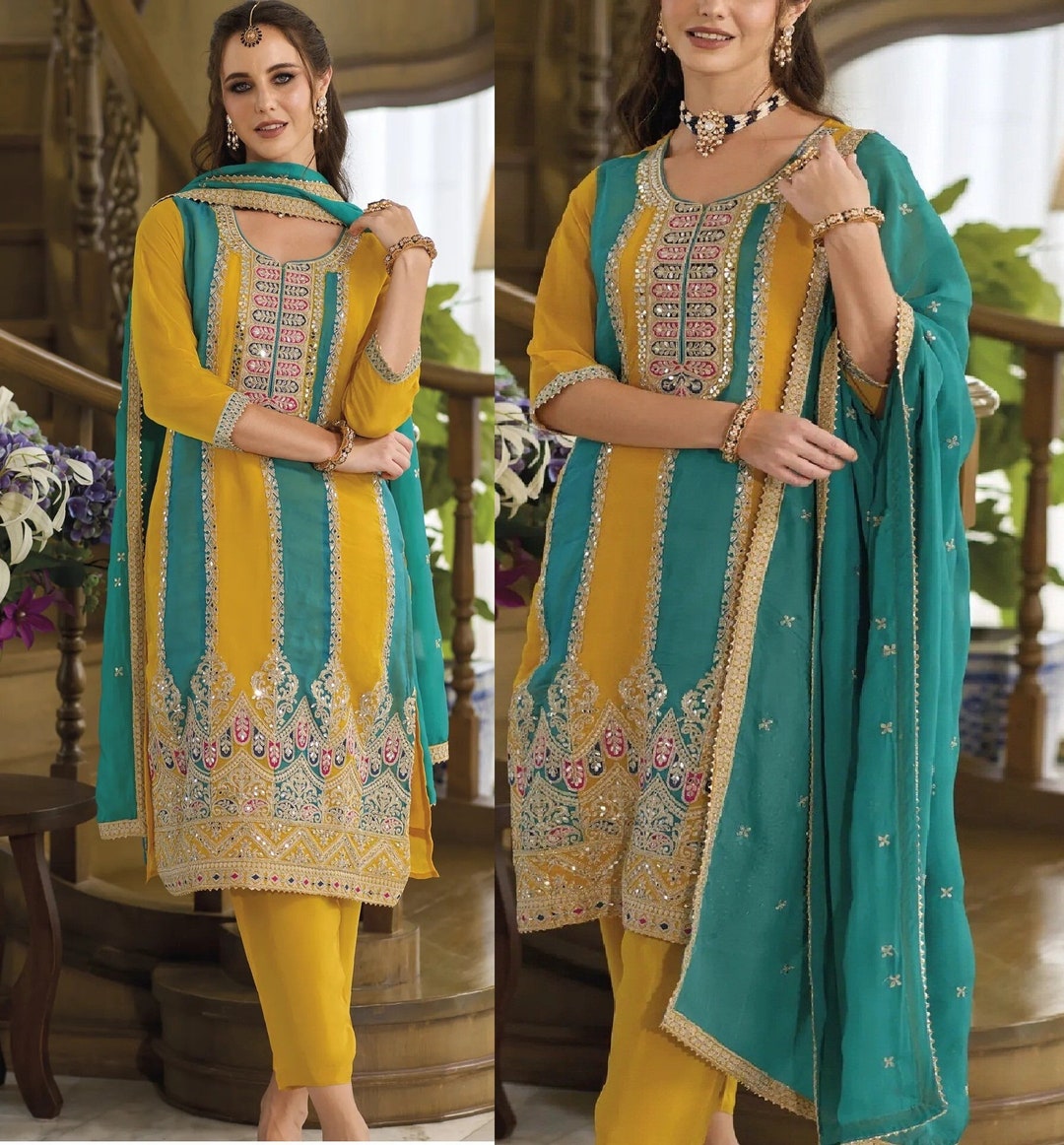 Trendy Mehendi Outfit,latest Yellow Pakistani Indian Salwar Kameez ...