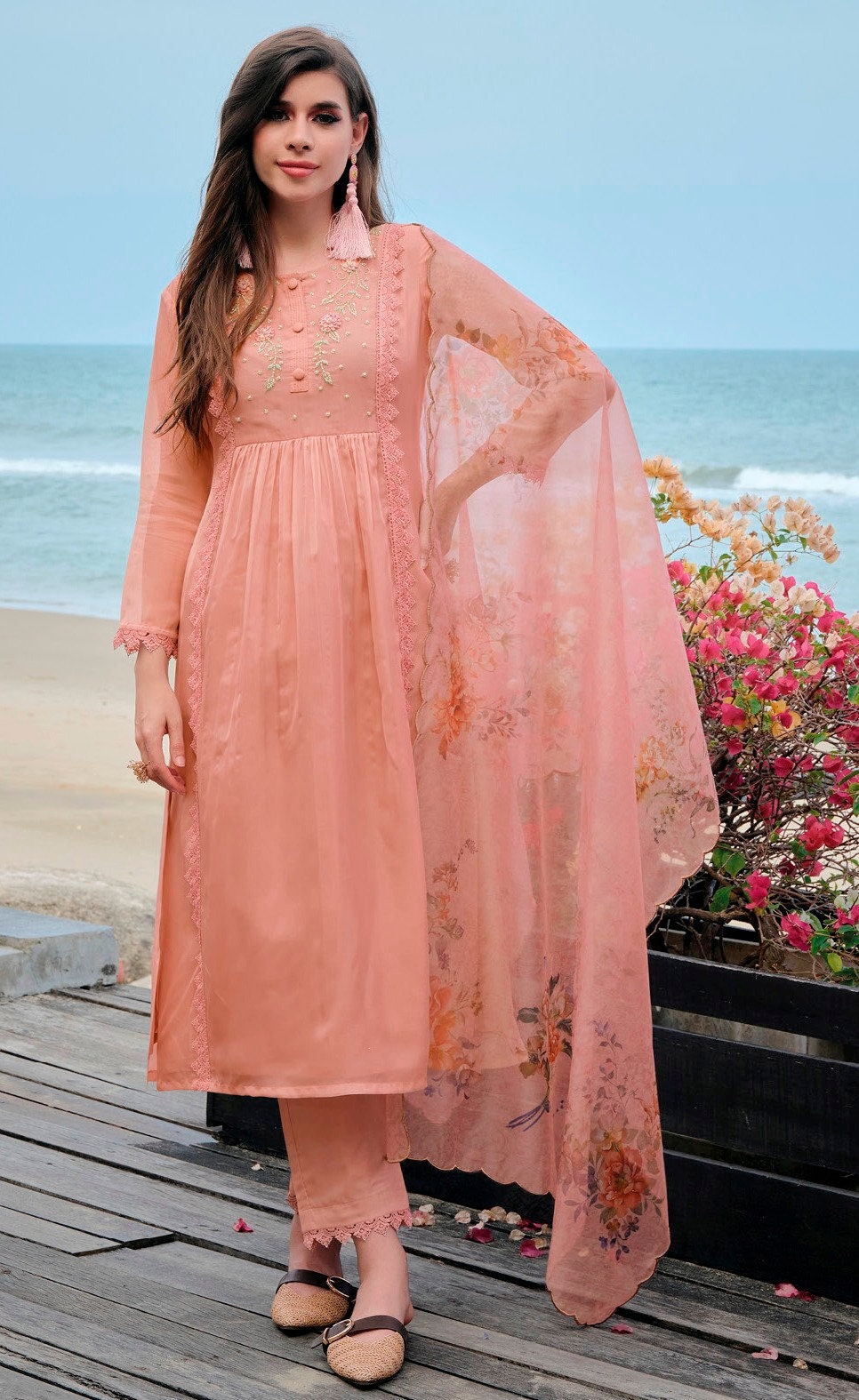 Beautiful 3 Piece Peach Pink Salwar Kameez With Duppatta - Etsy