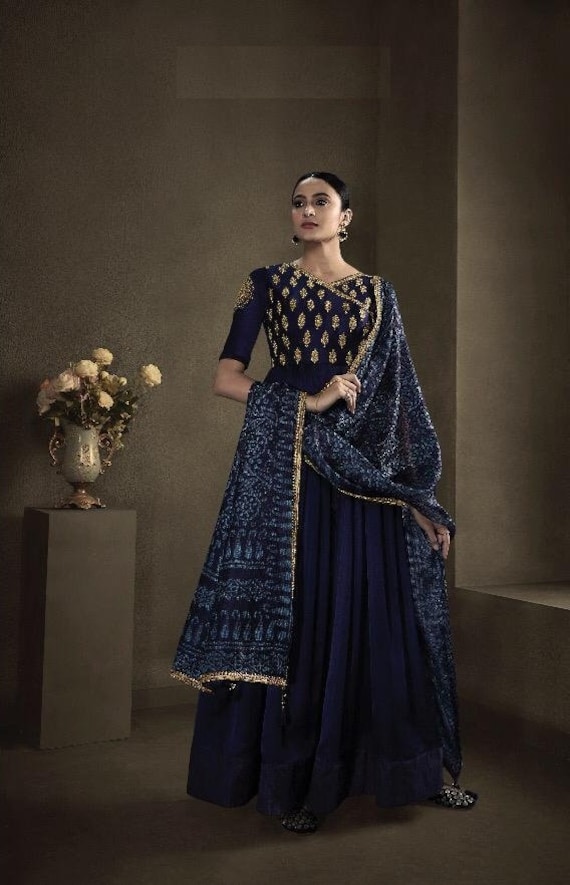 Blue Color Anarkali Suit Gown Party Wear Collection Pakistani | Etsy