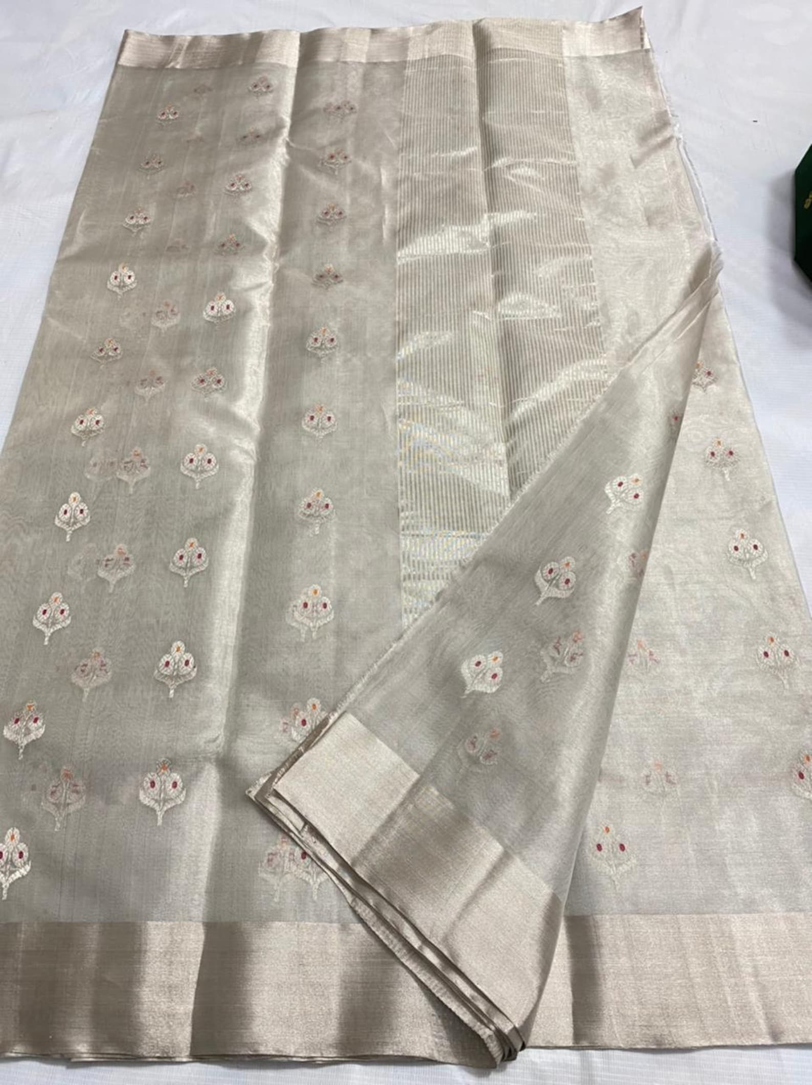 Chanderi Tissue Silk Saree in Silver Color | Etsy