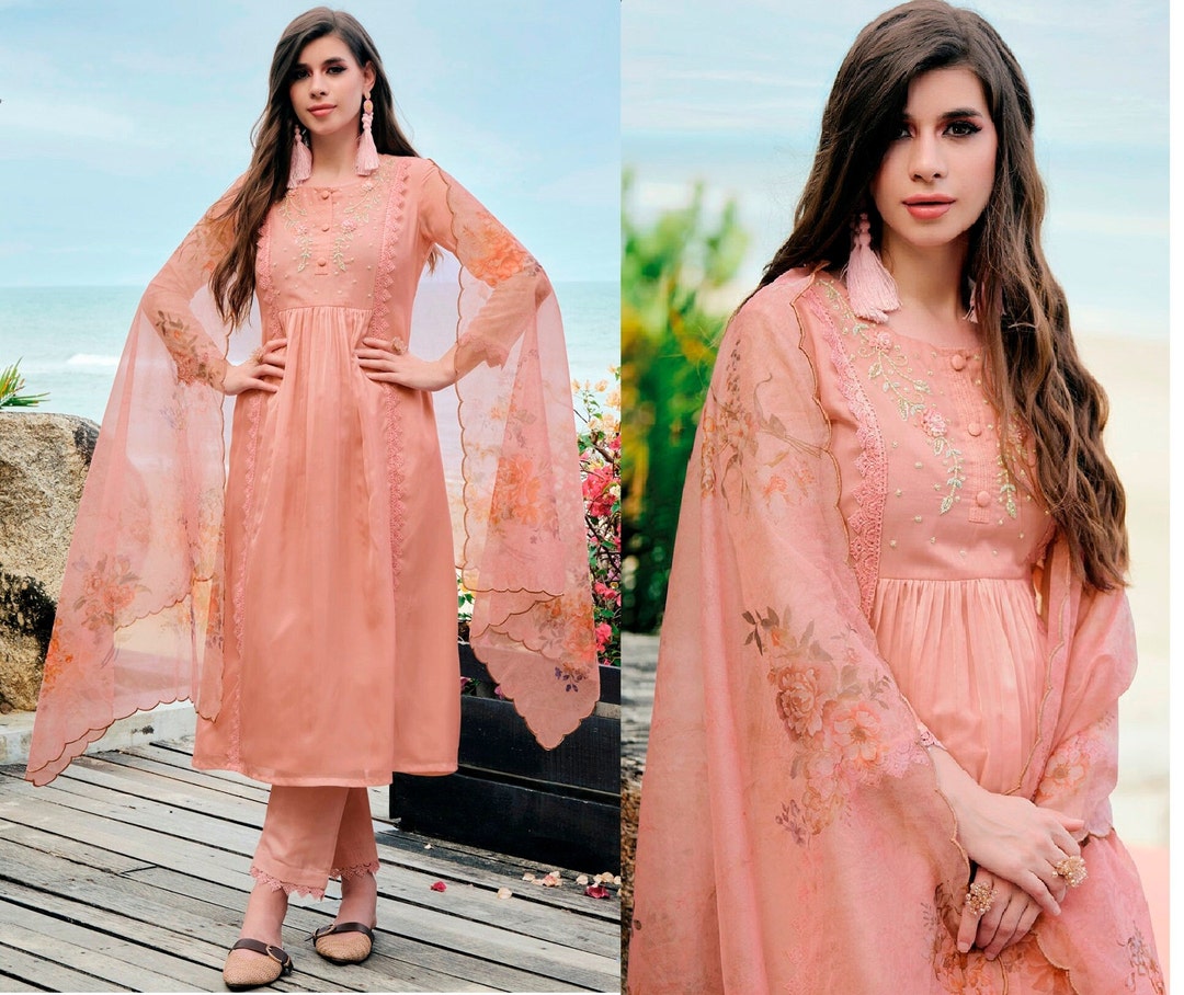 Beautiful 3 Piece Peach Pink Salwar Kameez With Duppatta - Etsy
