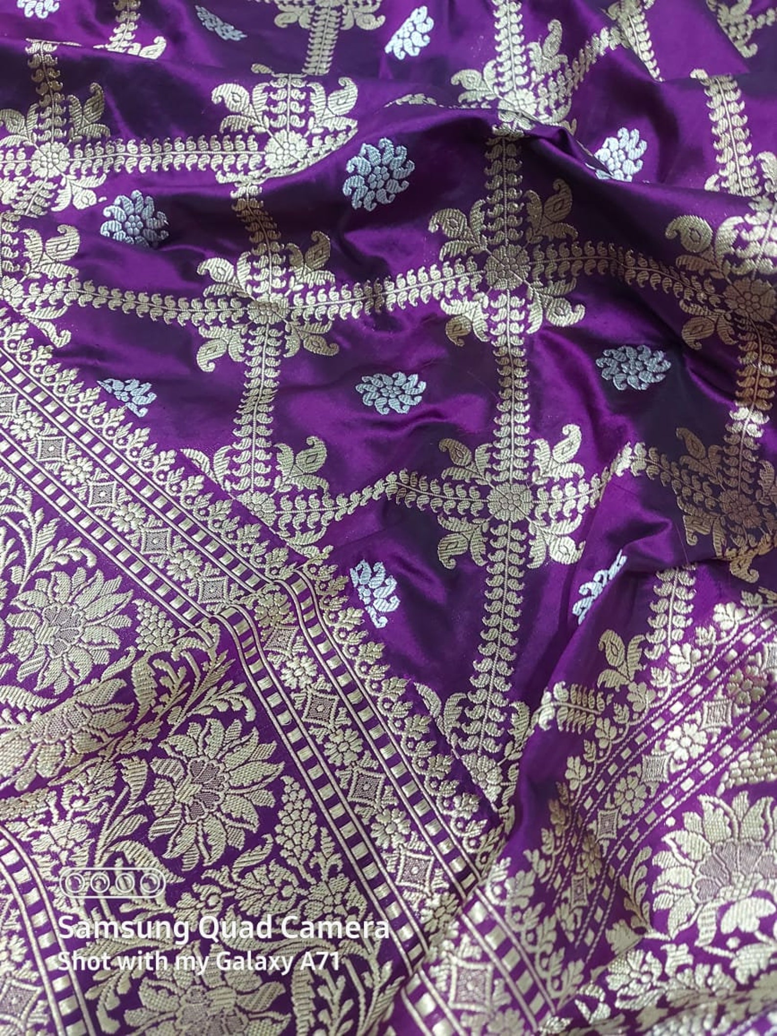 Purple Color Pure Banarsi Jangla Katan Saree For Women | Etsy