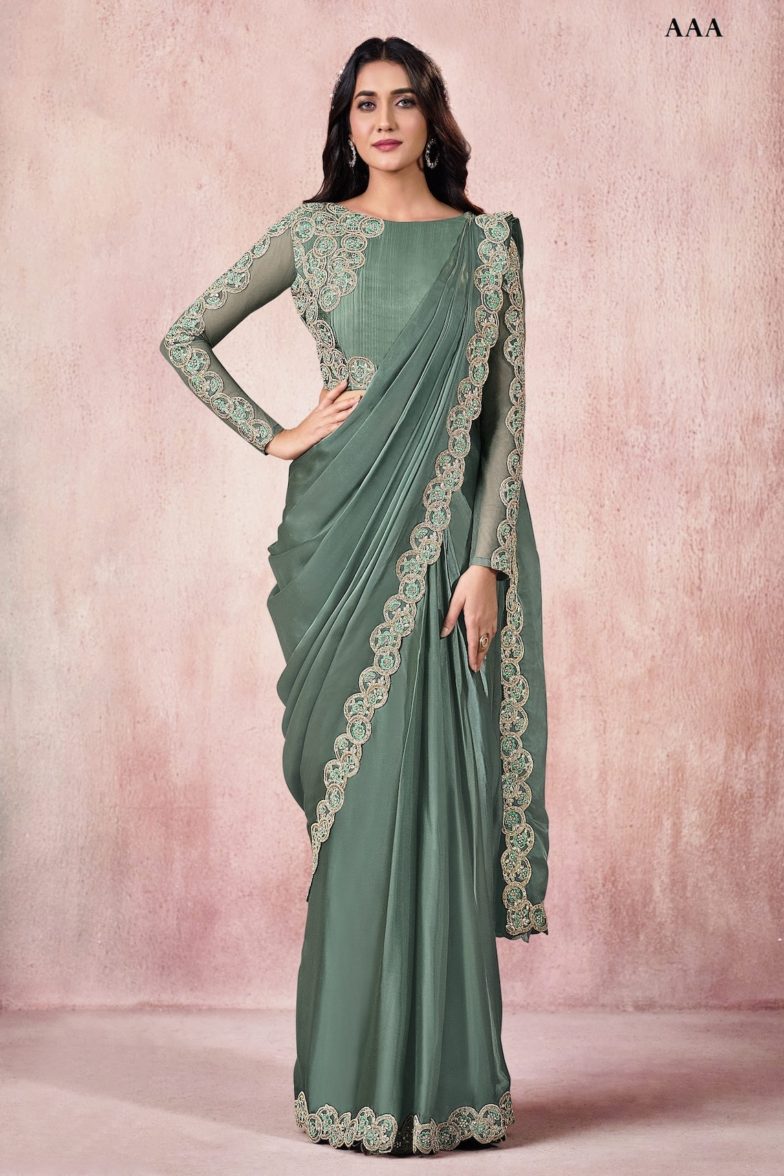 Ready To Wear Sareepre Pleated Sareetrendy Saree Heavy Work Etsy