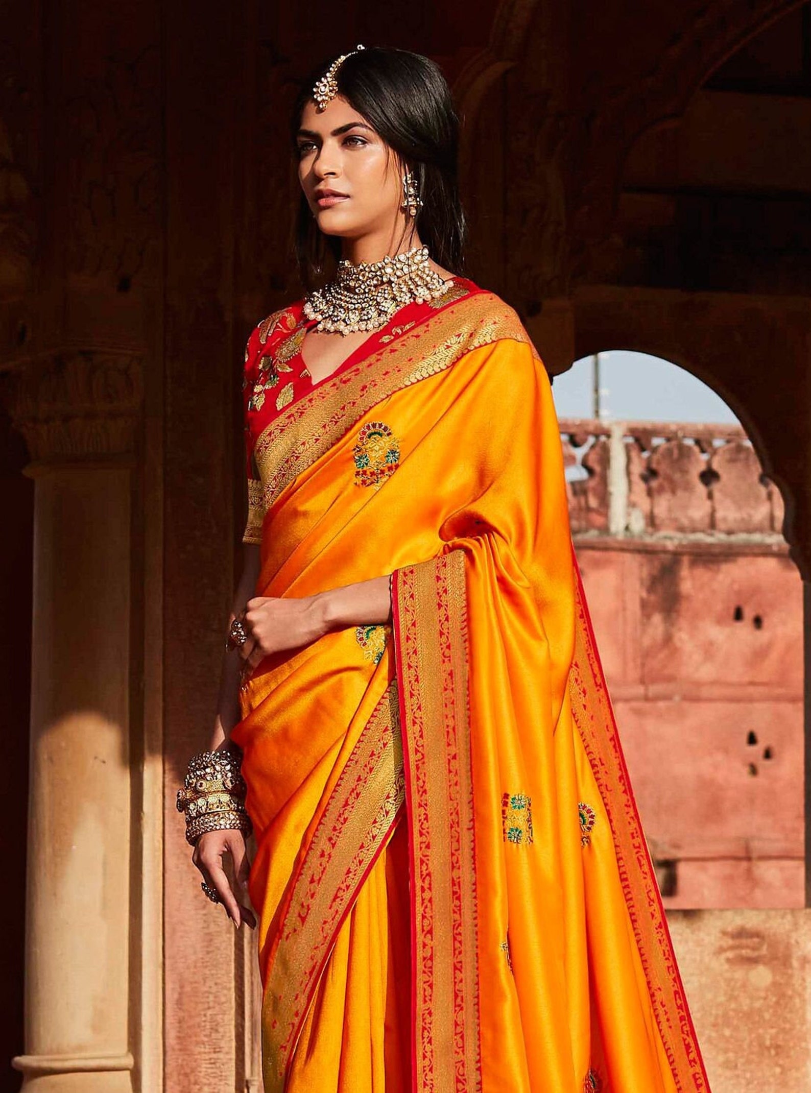 Yellow Pure Silk Paithani Saree in Yellow Red - Etsy