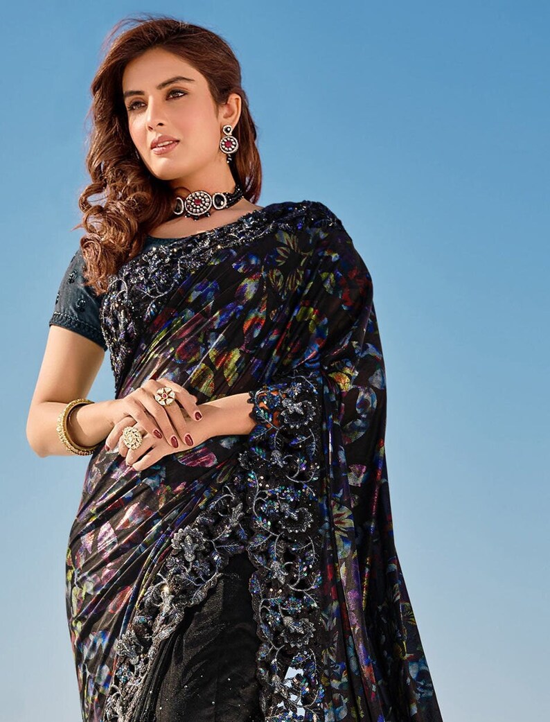 Black Grey Color Net Saree With Bollywood Style Designer | Etsy
