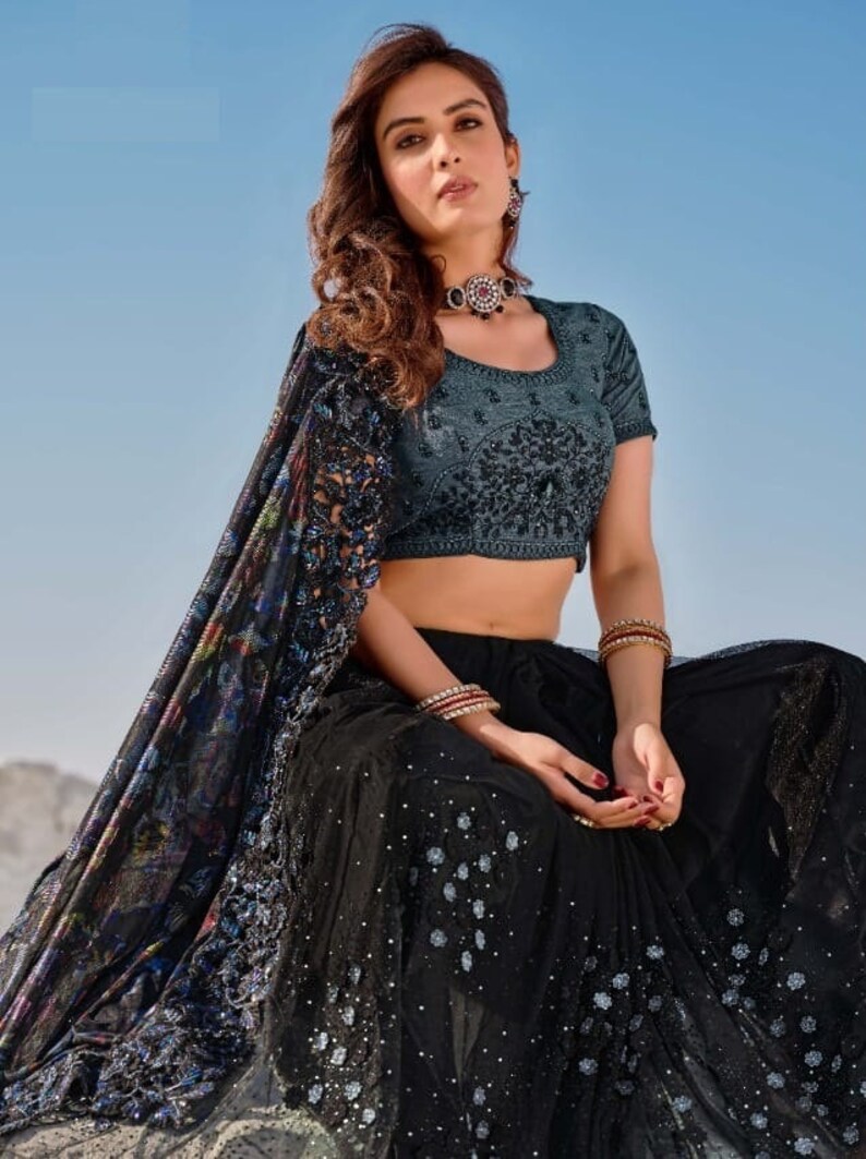 Black Grey Color Net Saree With Bollywood Style Designer | Etsy