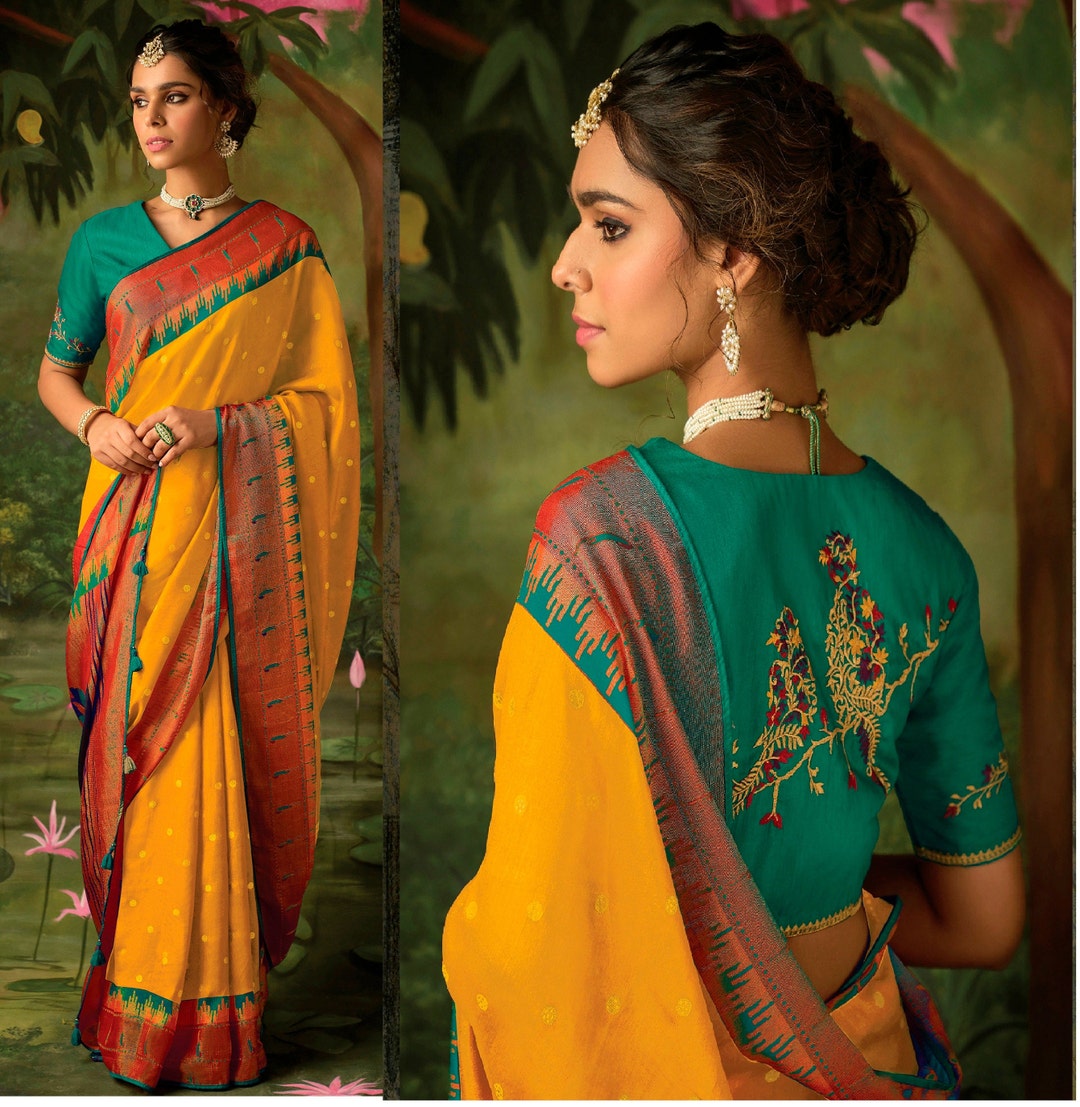 Haldi Saree Yellow for Women With Red Border Brasso Silk - Etsy