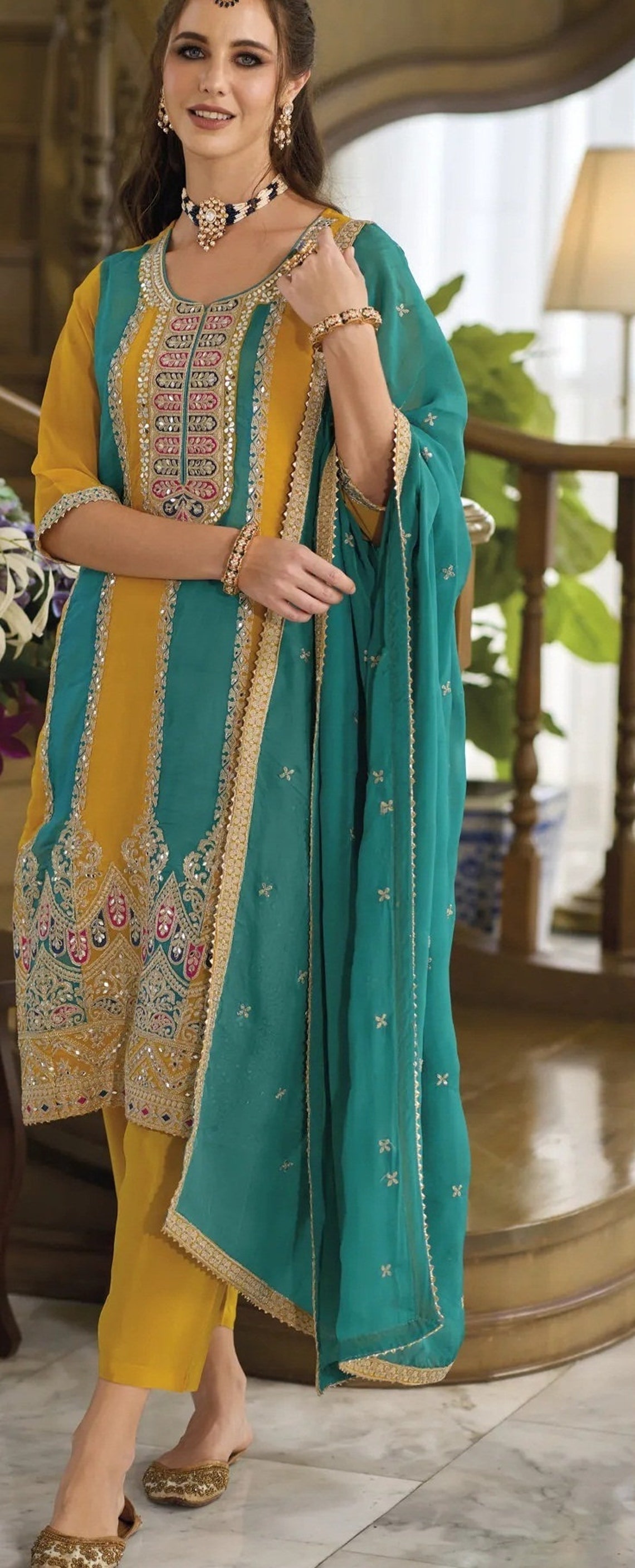 Trendy Mehendi Outfit,latest Yellow Pakistani Indian Salwar Kameez ...