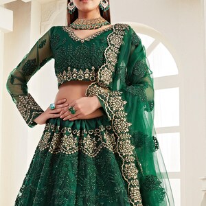 Green Designer Lehenga Choli With Dupatta Indian Party Bridal Wear ...