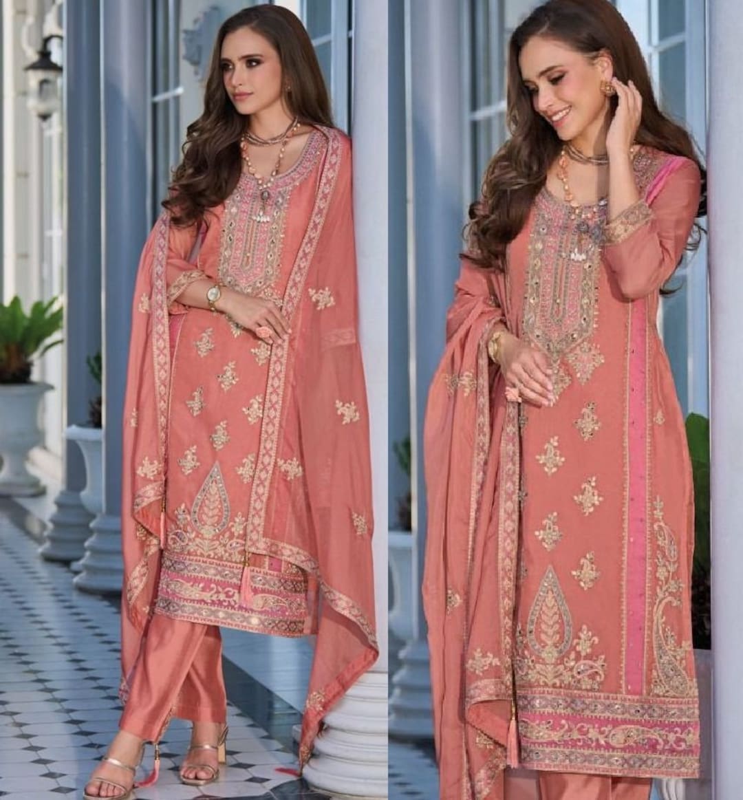 Peach Color Suit, Readymade Stitched Salwar Suit, Gharara Suit,salwar ...