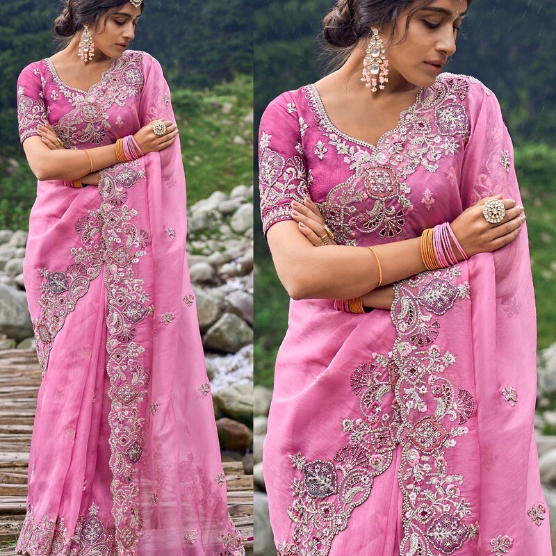 Pink Saree - Etsy