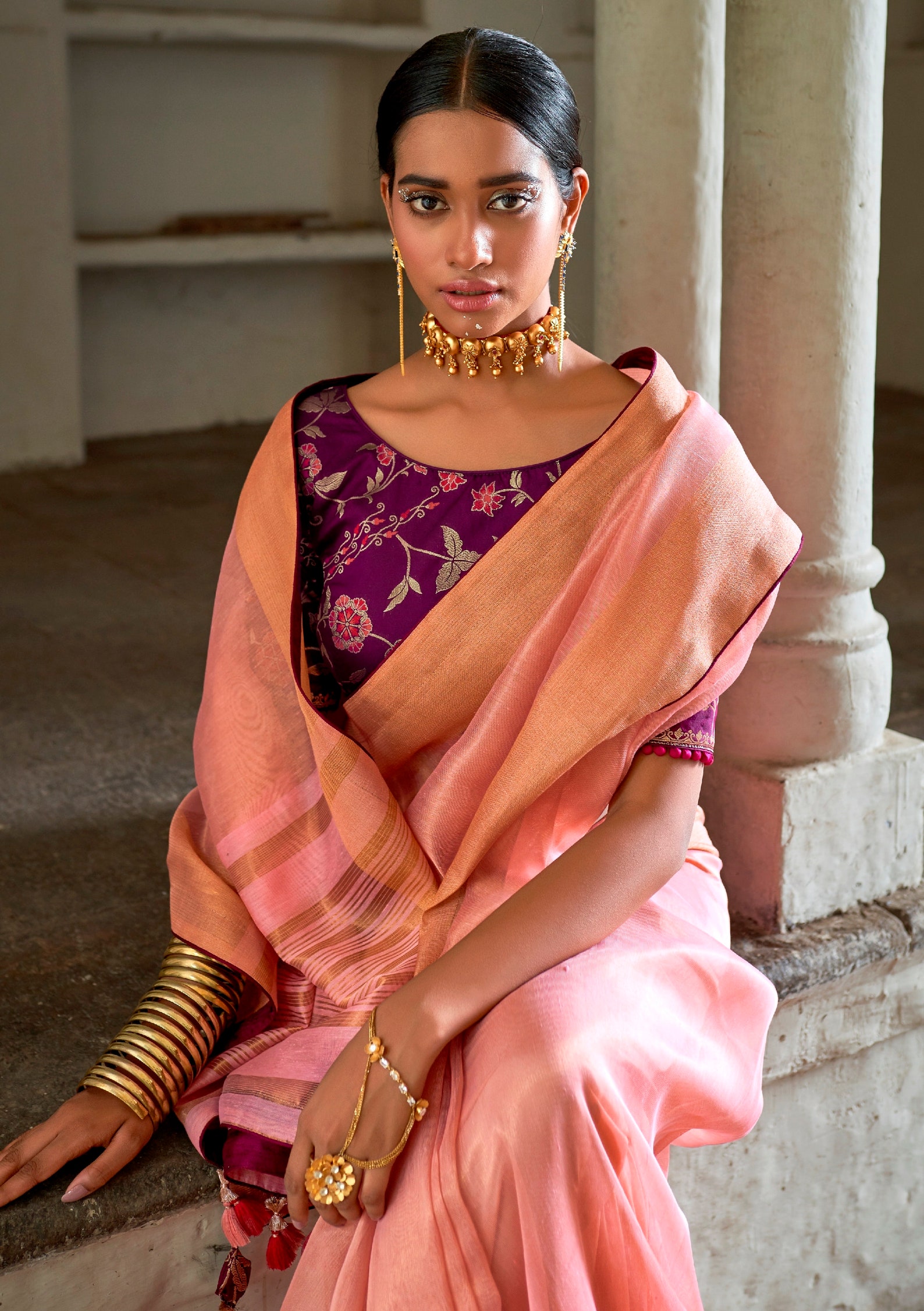 Pink Organza Saree for Women,off White Silk Wedding Wear Party Wear ...