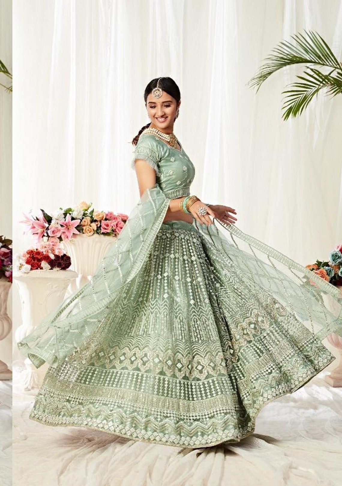 Latest Light Pista Color Lehenga Latest Lehenga Wedding Dress | Etsy