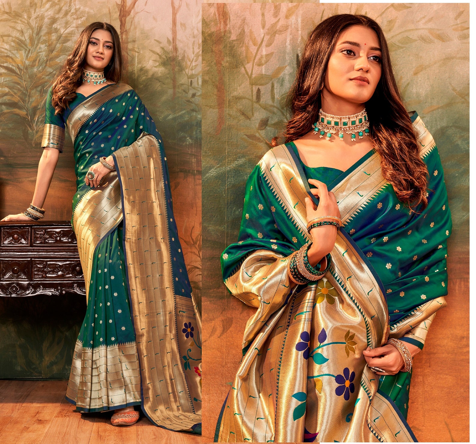 Beautiful Green Color Paithani Silk Woven Zari Work Saree - Etsy