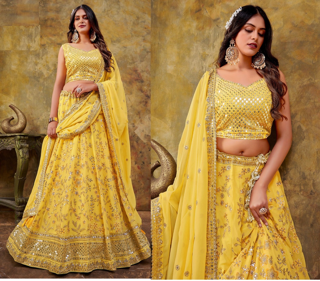 Haldi Yellow Lehenga Choli Set With Dupatta for Haldi Sequence - Etsy