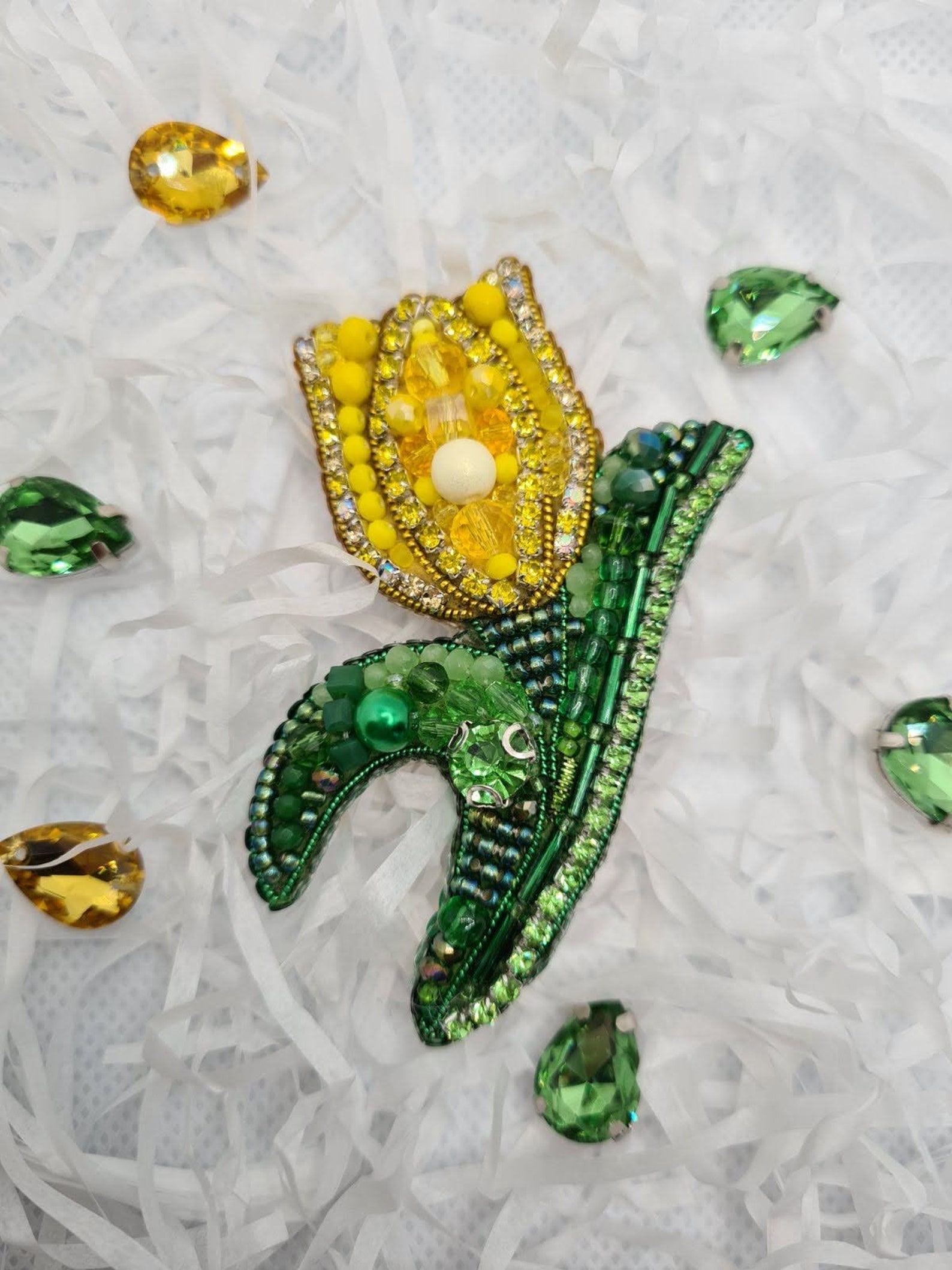 Yellow Tulip Brooch, Embroidered Beaded Brooch, Handmade Accessories ...