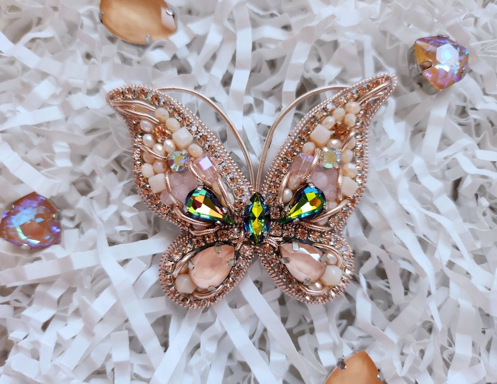 Light Pink Butterfly Brooch, Embroidered Beaded Brooch, Handmade ...