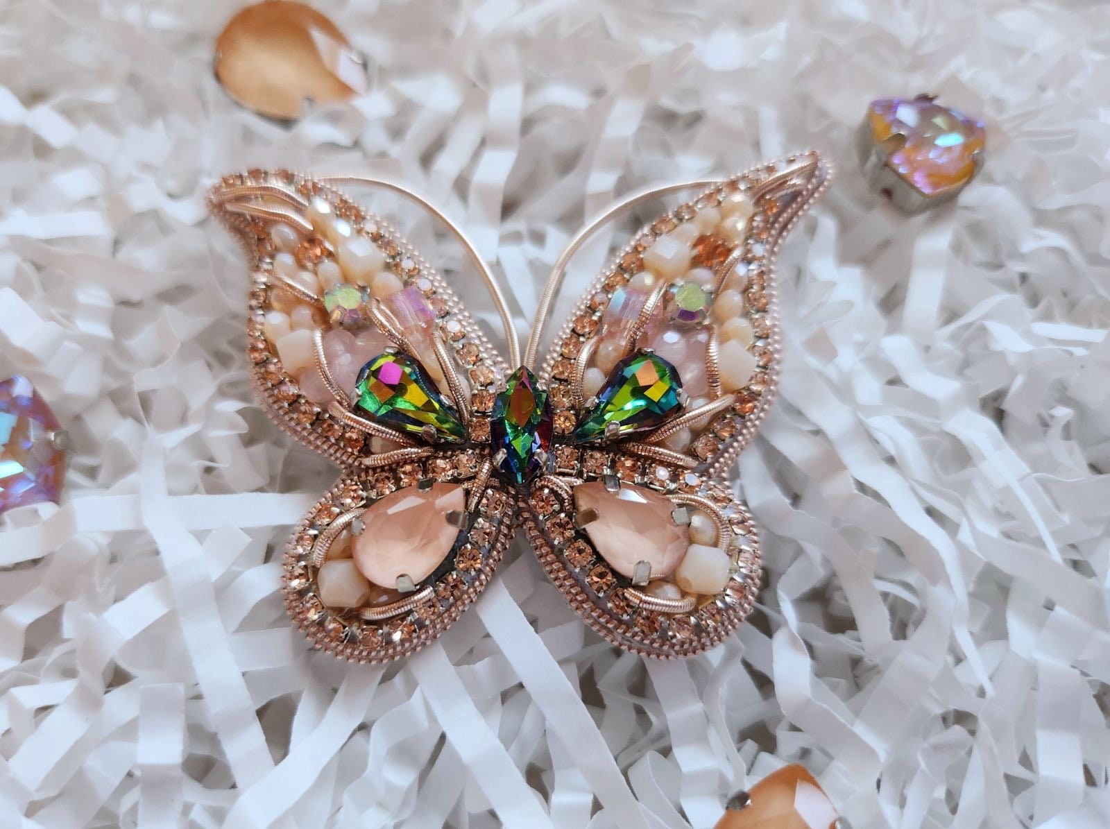 Light Pink Butterfly Brooch, Embroidered Beaded Brooch, Handmade ...