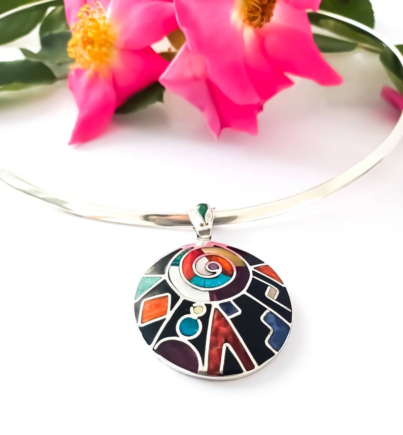 Peruvian Jewelry Choker and Pendant 100% Silver Silver 950 Turquoise ...