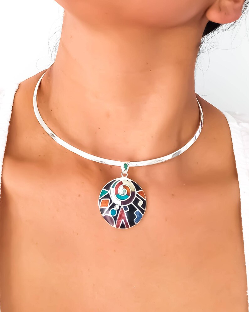 Peruvian Jewelry Choker and Pendant 100% Silver Silver 950 Turquoise ...