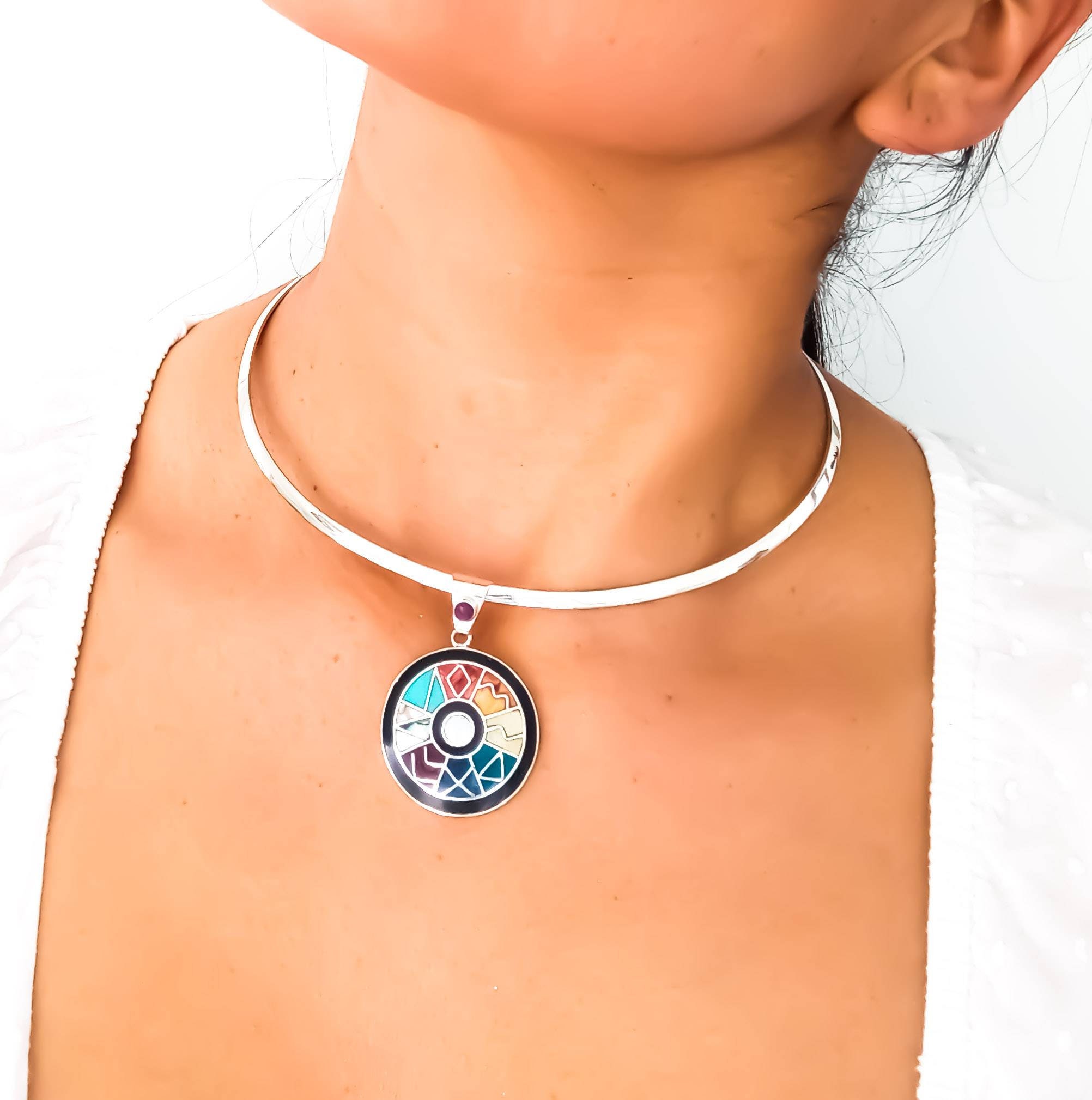 Peruvian Jewelry Choker and Pendant With Turquoise 100% - Etsy
