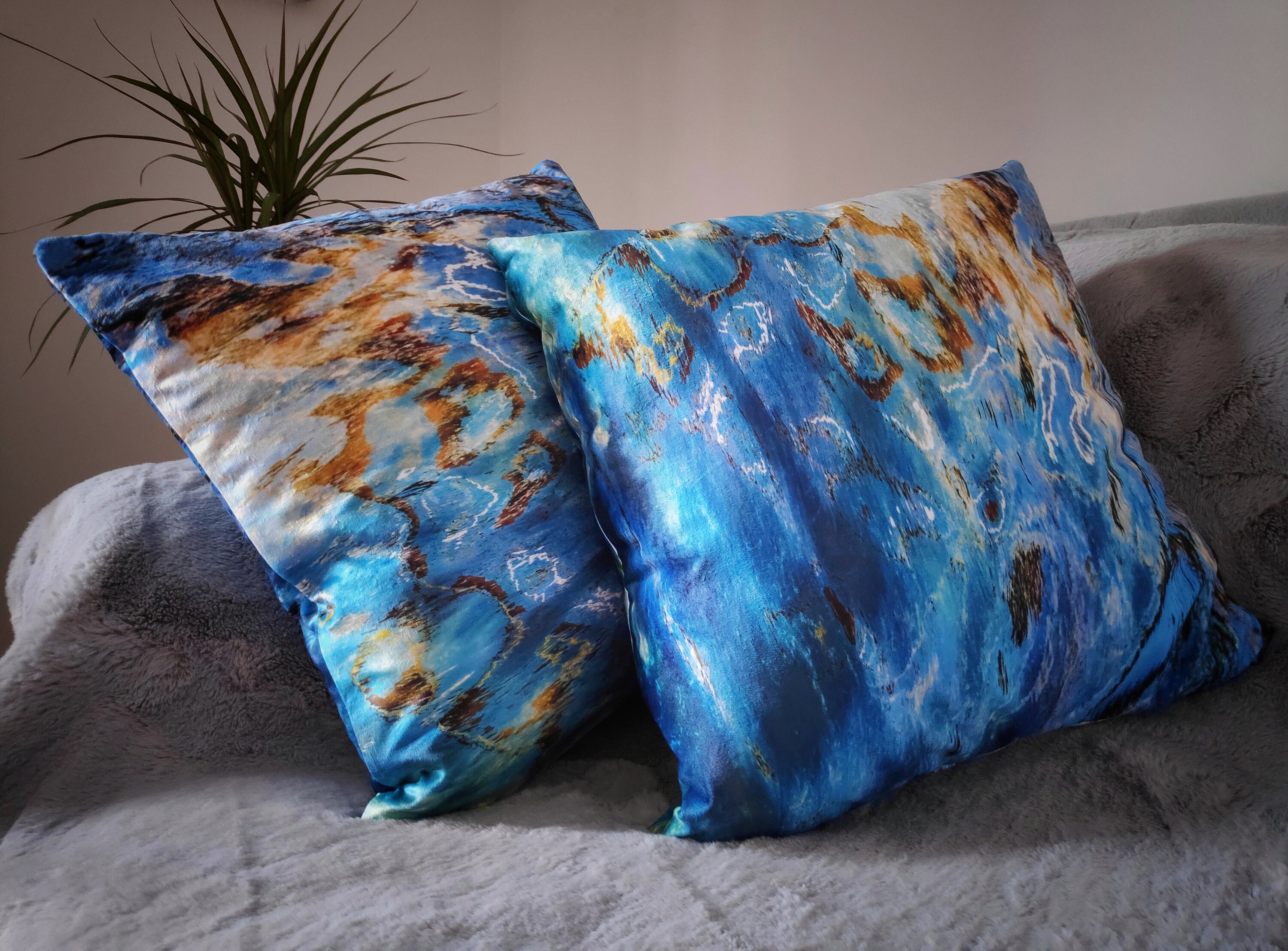 Luxury suede effect designer cushion with unique reflection print in ...