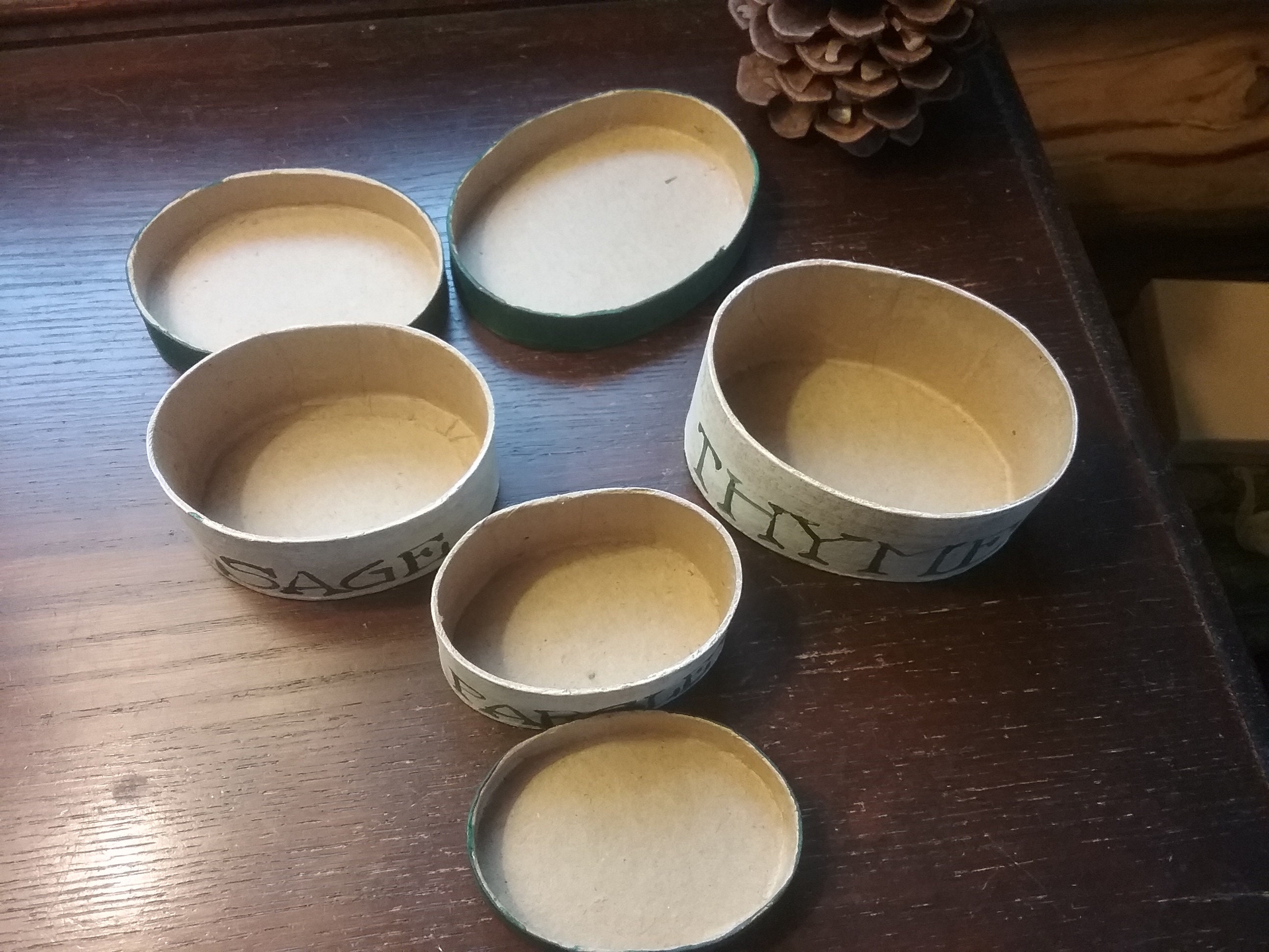 Set of 3 Oval Shaped Paper Herb Boxes / Herbs / Kitchen Decor / Shabby ...