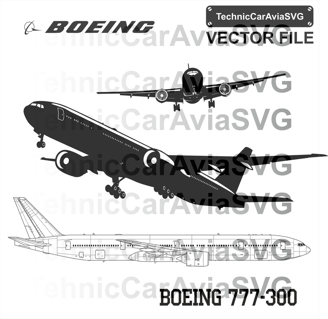 Boeing 777-300 passenger aircraft SVG cut file plane svg. | Etsy