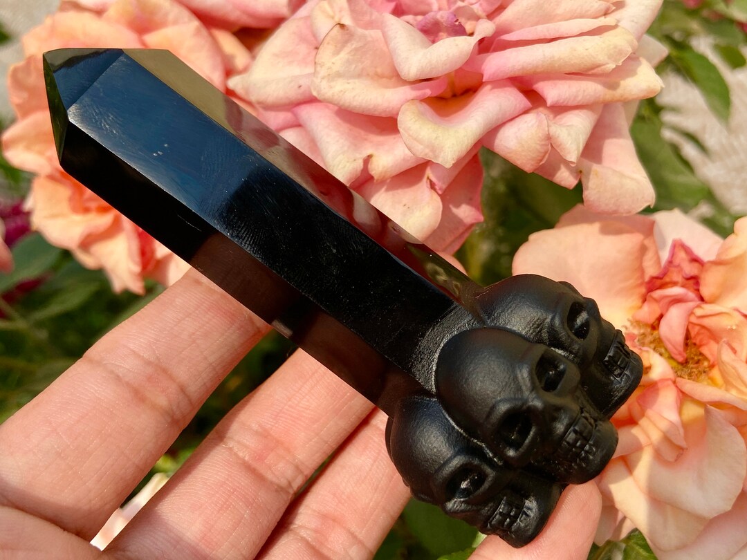 2'' Natural Hand Carved Obsidian Skull Obelisk，quartz Crystal，crystal ...