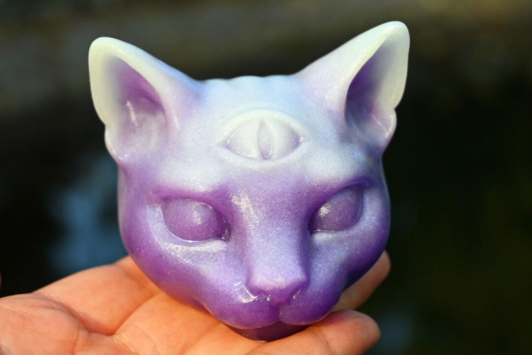 2.8'' Luminous Stone Cat Head，crystal Cat Carved，cat Figurine，crystal ...