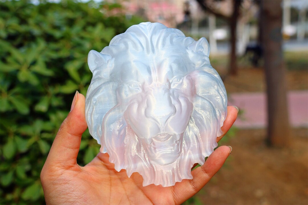 5'' Hand Carved Gypsum Lion Head，quartz Crystal Lion，lion Carving，home ...