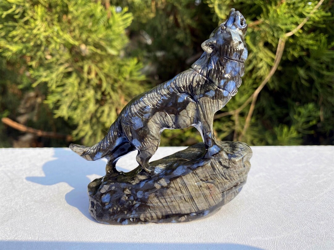 3.4'' Natural Hand Carved Rhyolite Wolf，christams Gift，crystal Wolf ...