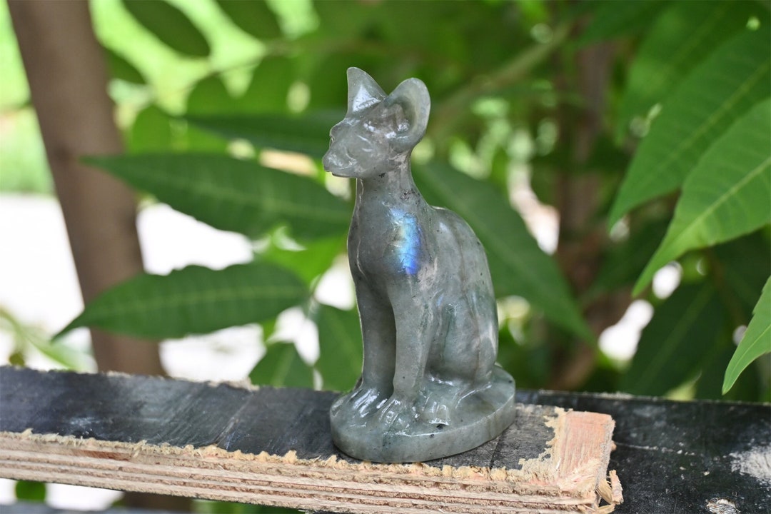 3.3'' Natural Hand Carved Labradorite Cat quartz Crystalcrystal ...