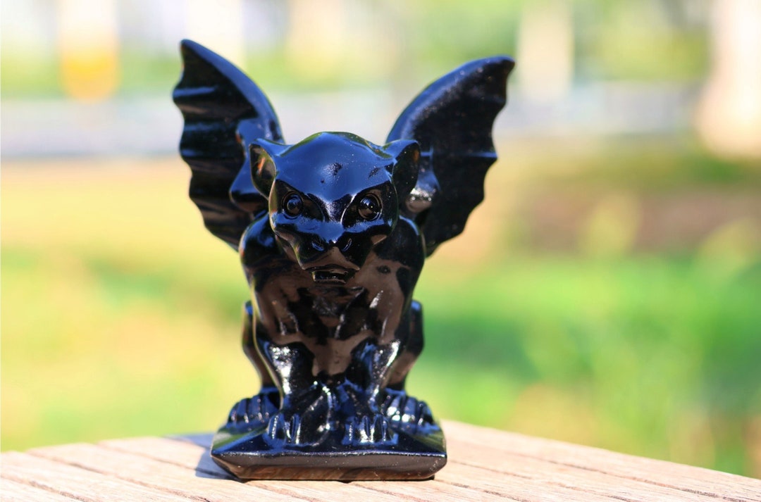 3'' Natural Hand Carved Obsidian Gargoyle，crystal Gargoyle Decor，quartz ...
