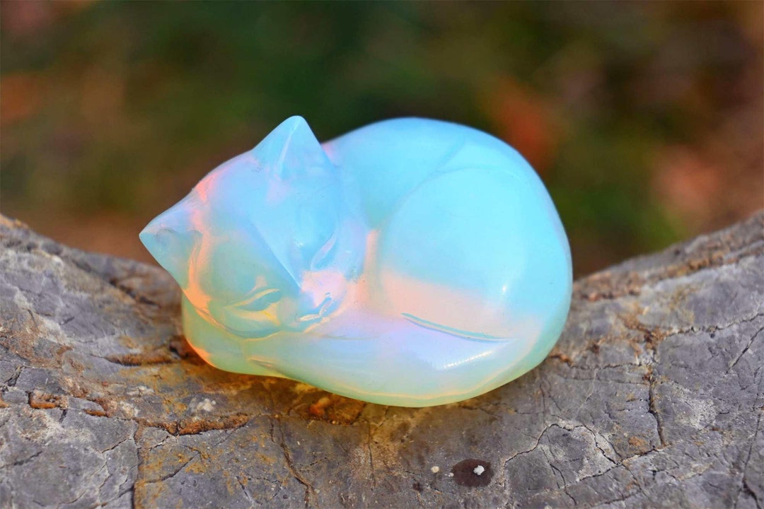 2.2'' Opalite Sleeping Cat，quartz Crystal Cat，cat Figurine，crystal Gift ...