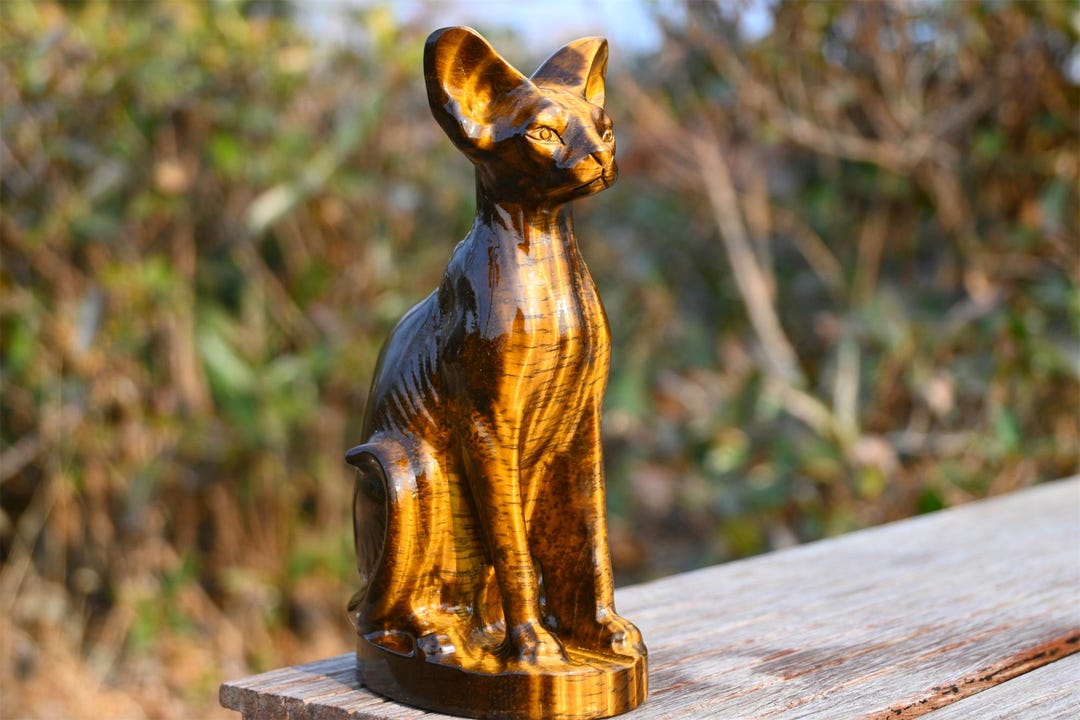 6'' Natural Tiger Eyes Hairless Cat，crystal Cat Carving，crystal ...