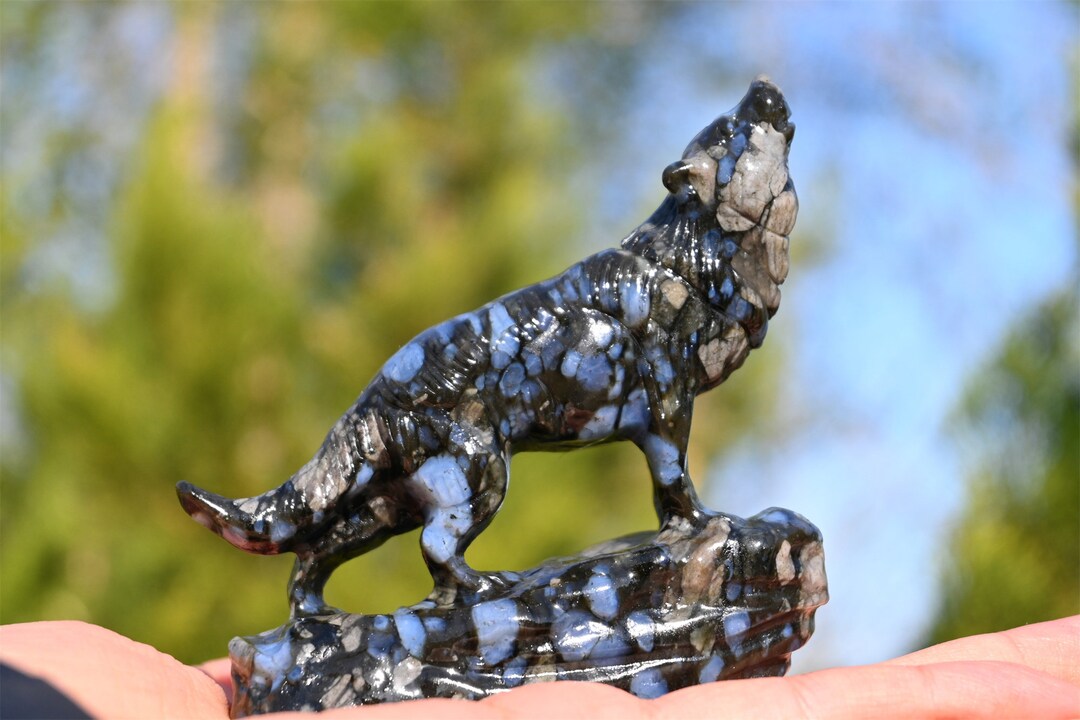 3.4'' Natural Hand Carved Rhyolite Wolf，christams Gift，carved Wolf ...