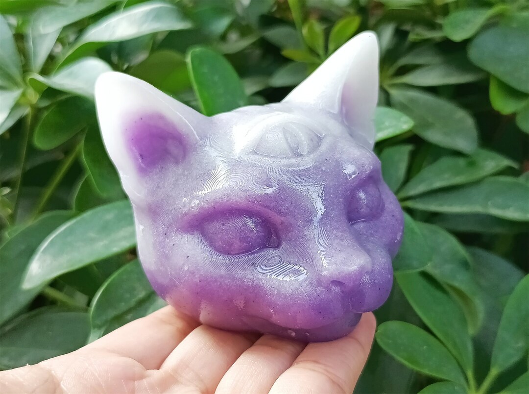 2.8'' Hand Carved Luminous Stone Cat Skullquartz - Etsy