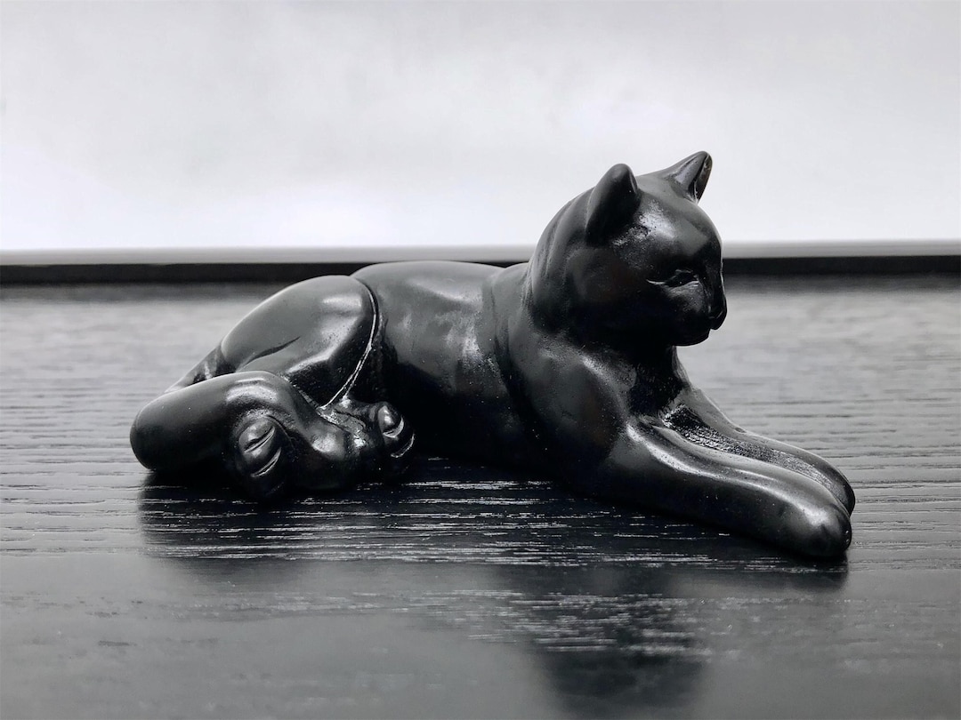 3.2'' Natural Obsidian Cat Carving，crystal Cat，cat Figurine，crystal ...