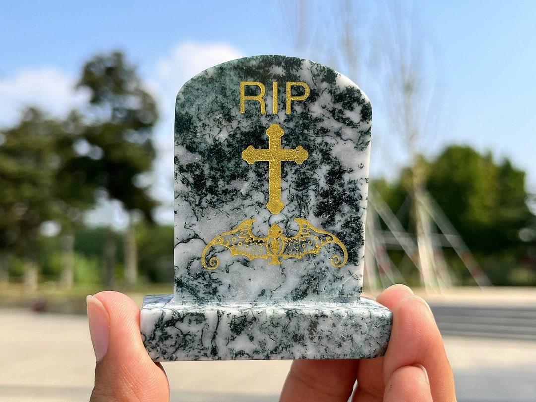 2.6'' Natural Carved Ocean Grass Agate Tombstonehalloween Giftquartz ...