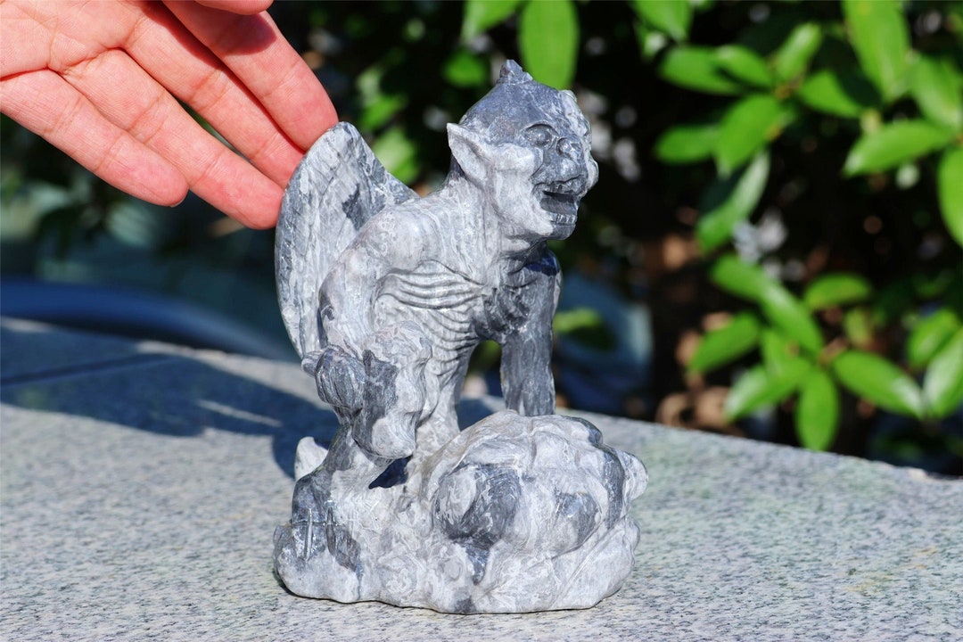 4.4'' Natural Gray Jade Stone Gargoyle Decor，crystal Gargoyle Carved ...