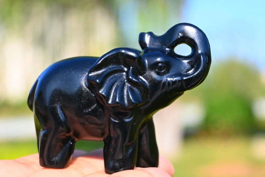 3'' Natural Hand Carved Obsidian Elephant，crystal Figurine，crystal ...