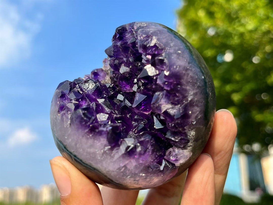 Hand Carved Natural Amethyst Geode Sphere, Quartz Crystal，crystal Ball ...