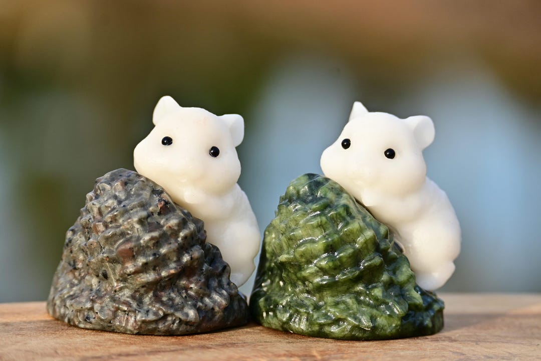 2.6'' Natural White Jade Hamster Carving，cute Hamster Figurine，crystal ...