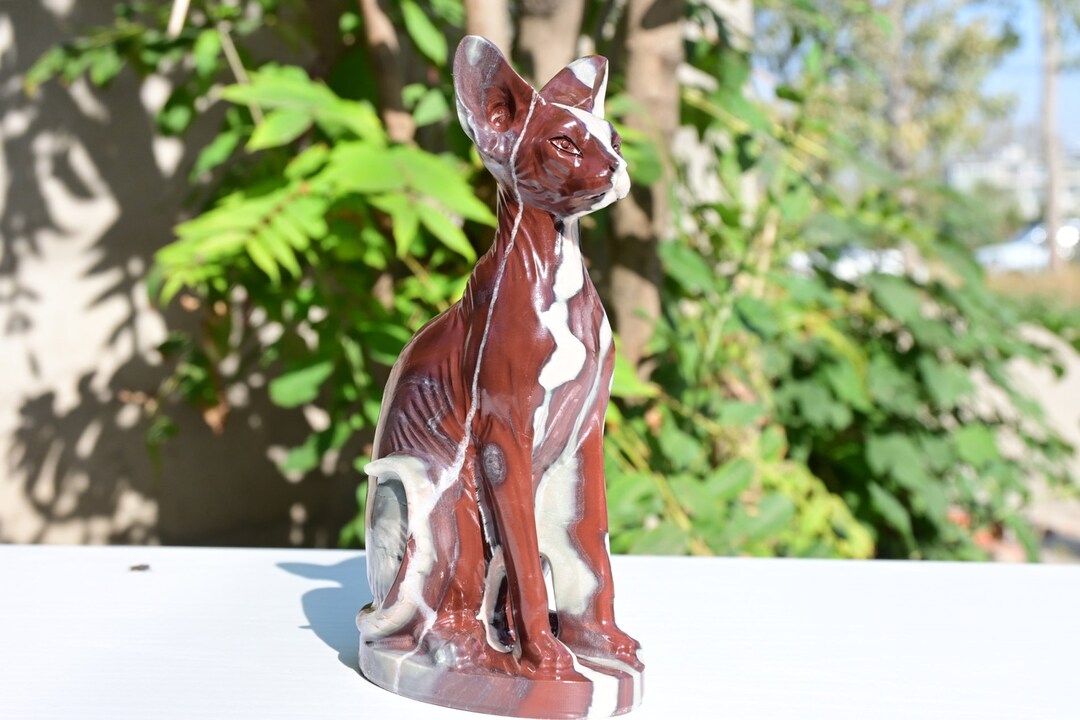 6'' Natural Hand Carved Pink Zebra Stone Hairless Cat，quartz Crystal ...
