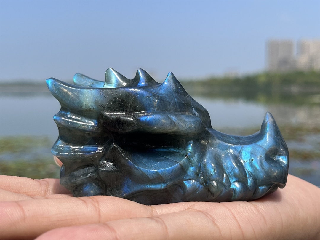 3.2'' Hand Carved Natural Labradorite Dragon Skull，quartz Crystal ...
